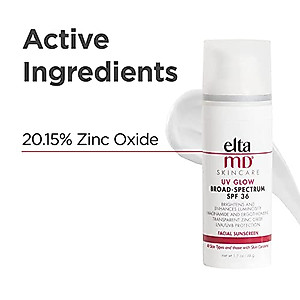 EltaMD UV Glow SPF 36 Sunscreen Moisturizer Face Lotion, Brightens and Hydrates for Glowy Skin, Broad Spectrum Mineral Face Sunscreen with Zinc Oxide, Non Greasy, Oil Free, 1.7 OZ Pump
