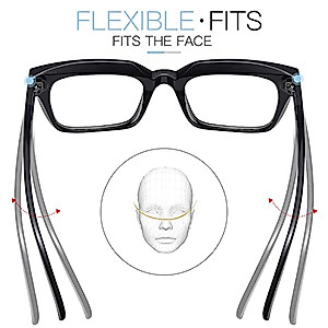 NIDOVIX Reading Glasses for Women Men, Blue Light Blocking Lens Fashion Square Frame Eyeglasses Magnifier 0.0 (Black)