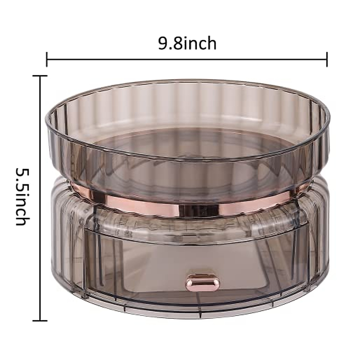 Cq acrylic 360 Rotating Makeup Organizer for Vanity,Bathroom Countertop Organizer Spinning Organizer with Drawer,Large Capacity Cosmetics Storage Box Skin Care Organizers for Bedroom Vanity Desk,Grey