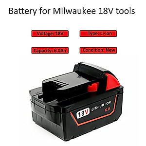 Oyrmil 2 Packs 18V 6.0Ah Replacement Battery for Milwaukee M18 48-11-1820 48-11-1850 48-11-1860 48-11-1828 48-11-10 Power Batteries