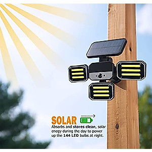 Bionic Floodlight Deluxe 50% Brighter ASON TV, Solar Lights Outdoor Waterproof- 108 COB-LED's w/Motion Sensor 180° Swivel, Adjustable Panels for Garden, Lawn and Patio As Seen On TV