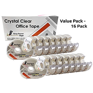 Greyparrot Office Tape Clear Refill Rolls + Dispenser(16 Pack),(3/4” X 1000in/pack). for Craft Jobs, Gift Wrapping, Office Work Clear(Transparent) Glossy Finish, Refillable (16000 inch/Total)