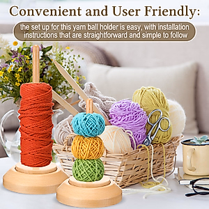 Wenqik 2 Pcs Wood Yarn Holder 2 Size Yarn Ball Holder with Twirling Mechanism and Anti Slip Pads, Weighted Yarn Holder Dispenser for Crocheting Accessories and Supplies Knitting Spindles Storage