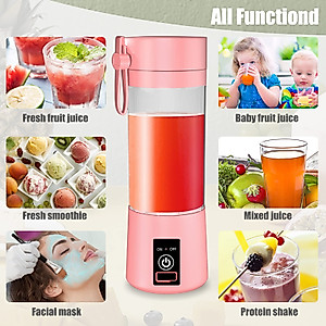 Personal Blender for Shakes and Smoothies, USB Rechargeable Shaker, Portable Juicer with Six Cutters, 380ML Juice Bottle for Travel Gym（Pink）