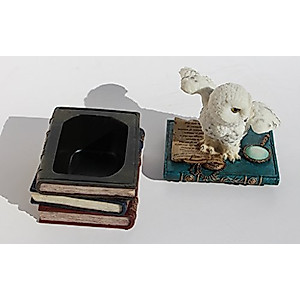 US 4.75 Inch Snow Owl Flap Wings on Books Trinket Box, White Color