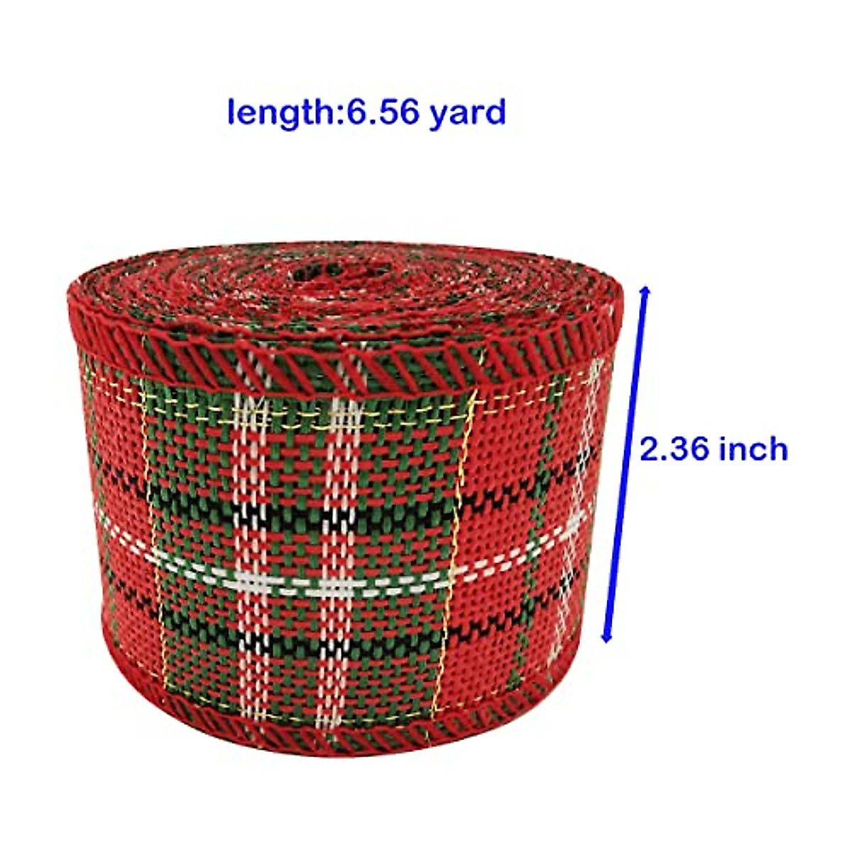 Wired Edge Buffalo Plaid Ribbon and Fabric Burlap Ribbon for DIY Craft Wrapping Christmas Decoration 6.56 Yard (2.36 inch, Red&Green Plaid, 1 Roll)
