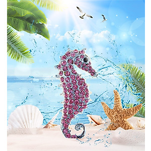 COTA Global Seahorse Sparkling Refrigerator Magnet - Pink & Silver Sparkling Rhinestones Crystals, Cute Sparkly Ocean Animal Magnet for Kitchen Door Fridge, Cool Home & Office Novelty Decor - 2 Inch