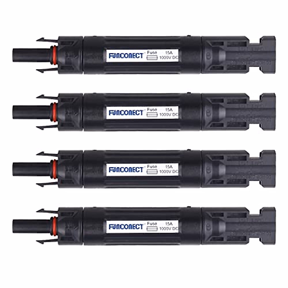 FUNCONECT Solar Panel Connector, 15A Multi-Contact 4 Connectors for Solar Panels, Male/Female IP67 Waterproof 1000v DC with Fuse Holder (4 Pairs)