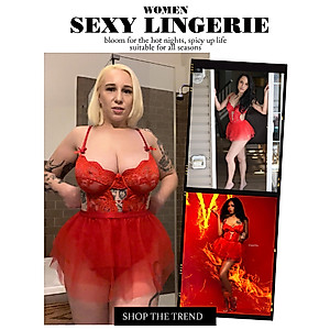 Avidlove Lingerie for Women Lace Bodysuit with Detachable Mesh Mini Skirt Push Up Teddy Lingerie Set Red