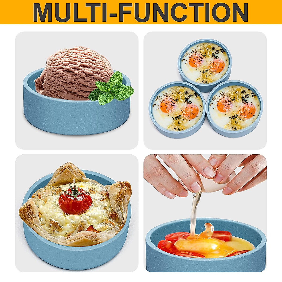 Dootafy Silicone Air Fryer Egg Pan 3 Pack, Reusable Sous Vide Egg Bite Maker Air Fryer Egg Mold Individual Microwave Egg Cooker Eggwich Egg Bites Molds for Oven Microwave - Blue