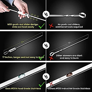 Skewers for Kabobs - Lycklig 17" Metal Skewers for Grilling With Slider, Flat Long 304 Stainless Steel Kabob Skewers, Reusable BBQ Barbecue Shish Kabob Skewers for Meat Shrimp Chicken Veggie (8PCS)
