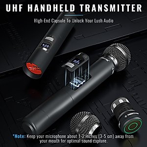 Phenyx Pro Wireless Microphone System, 8-Channel Wireless Mic, w/ 8 Handheld Dynamic Microphones, Auto Scan,8x40 UHF Frequencies, 328ft Range, Microphone for Singing,Church, Karaoke(PTU-6000-8H)