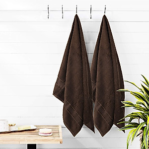 Belizzi Home Cotton 2 Pack Oversized Bath Towel Set 28x55 inches, Large Bath Towels, Ultra Absorbant Compact Quickdry & Lightweight Towel, Ideal for Gym Travel Camp Pool - Brown