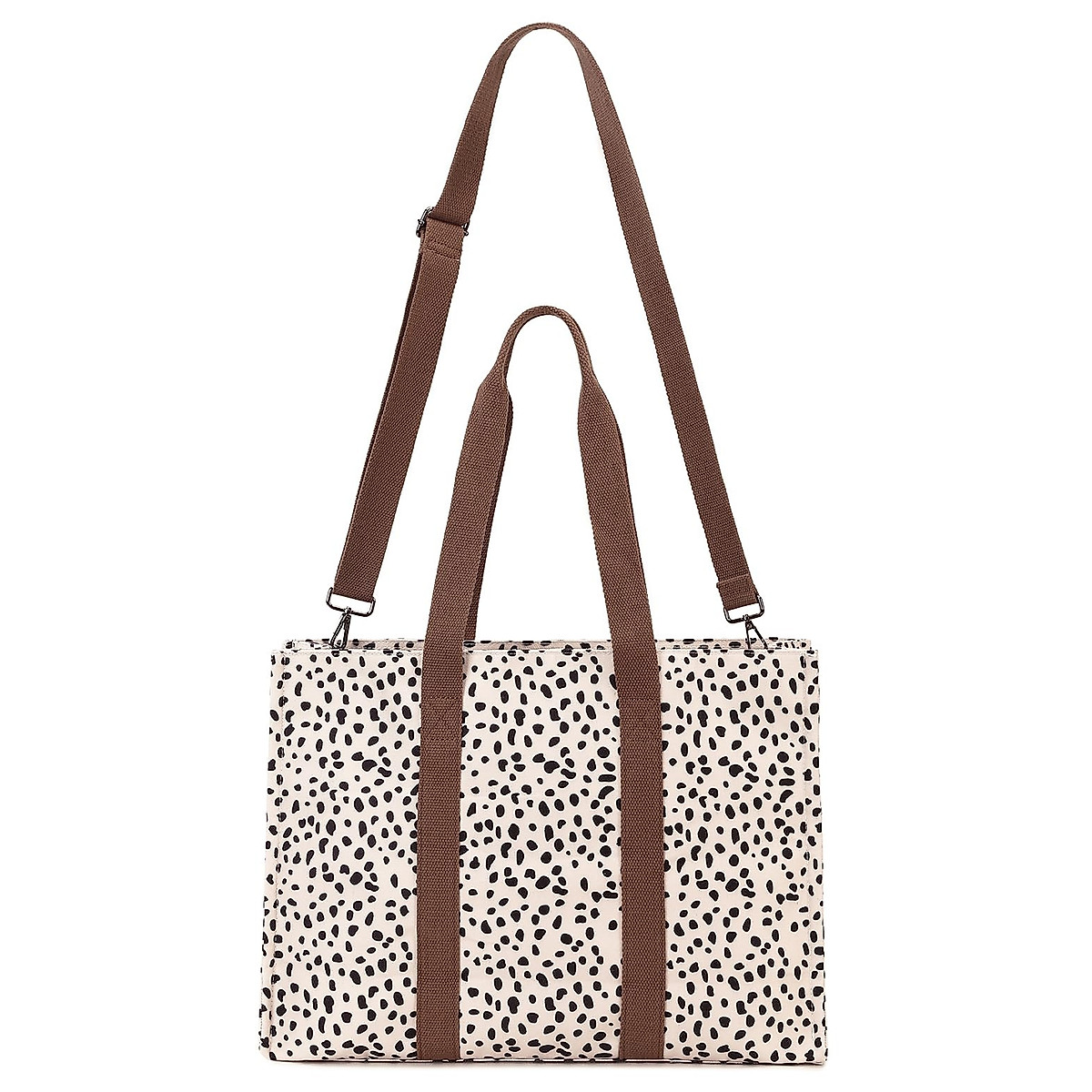 Laptop Tote Bag for Women Work Shoulder Bags 15.6 inch Canvas Laptop Computer Purse Messenger Teacher Handbag Business Office Briefcase (Leopard - Apricot)