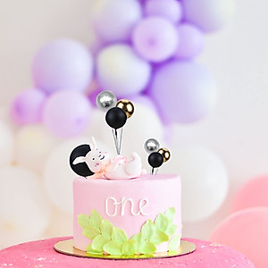 Gyufise 30Pcs Ball Cake Toppers Ball Cake Picks Ball Shaped Cupcake Insert Cake Topper for Bear Theme Birthday Party Favors Wedding Decoration Supplies Black Gold Silver