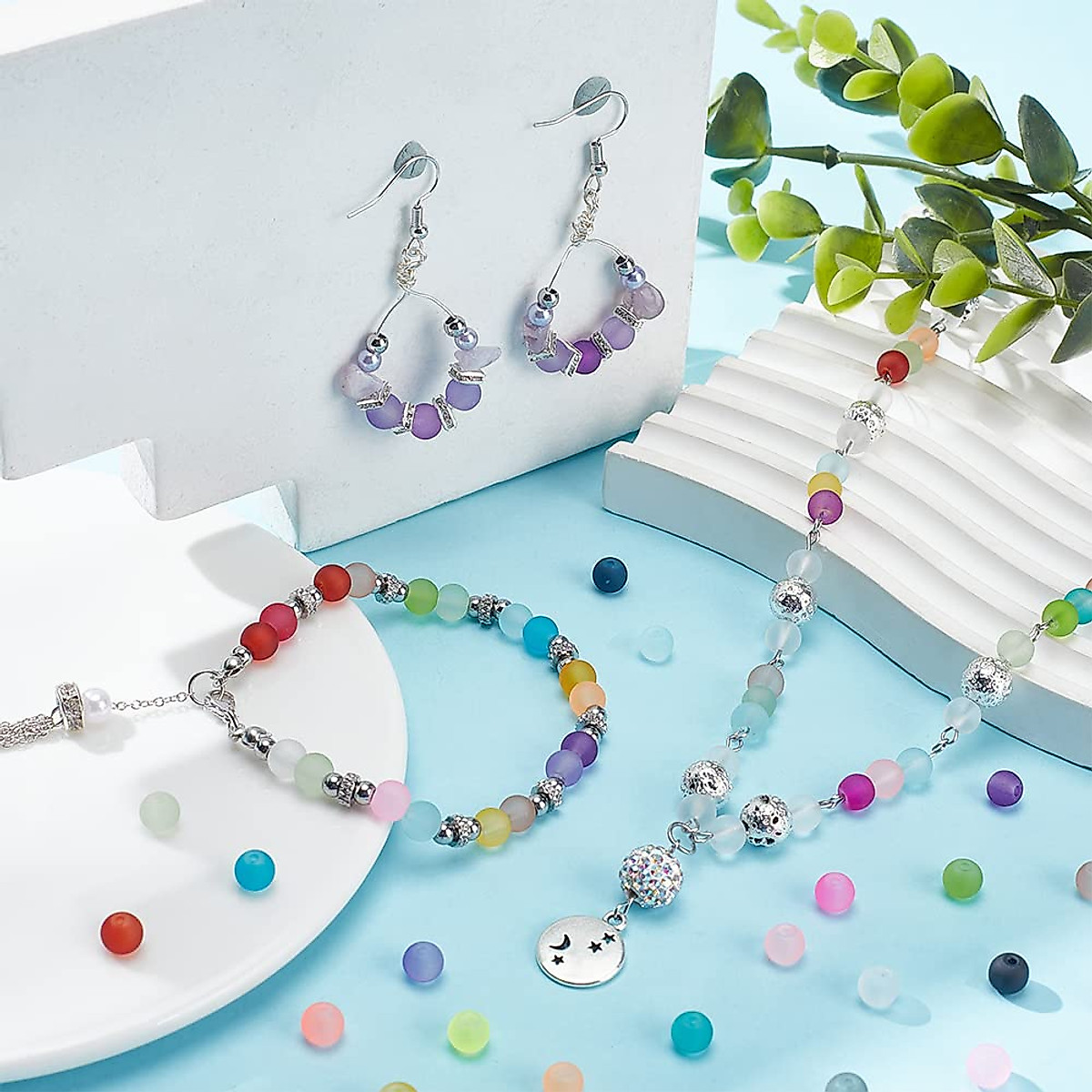 PH PandaHall 1400pcs 24 Color Frosted Glass Beads for Jewelry Making, 6mm Candy Color Frosty Beads Matte Loose Spacer Beads for Friendship Bracelets Necklace Earring Jewelry Making