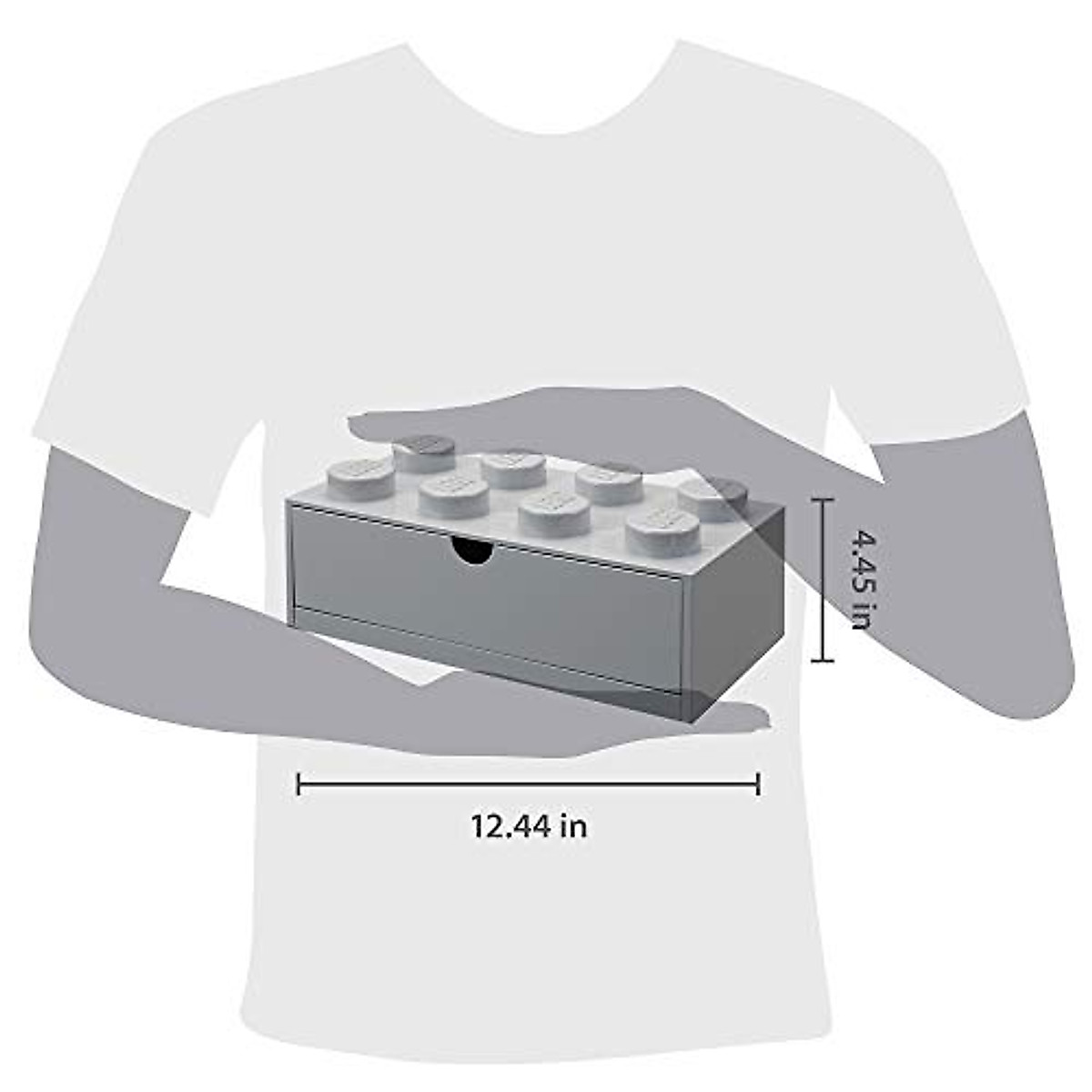 Room Copenhagen Lego Storage Brick 8 Desk Drawer, 8-Stud Stackable Tabletop Storage Box, 12.4 x 6.2 x 4.4 in, Stone Grey