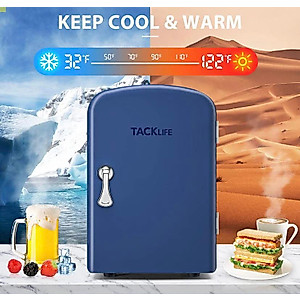 Mini Fridge 4 Liter AC/DC Portable Personal Fridge, Energy Saving Cooler and Warmer Refrigerator for Office, Car, Bedroom, 100% Freon-Free Great for Skincare, Fruit, Food Blue (Blue)