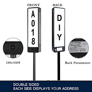 Double Sided Solar Address Plaques House Number, 2 Solar Panel Outdoor Waterproof Address Lighted House Number, LED Illuminated Address Plate with Stakes for Home Garden Yard Driveway Street Sign