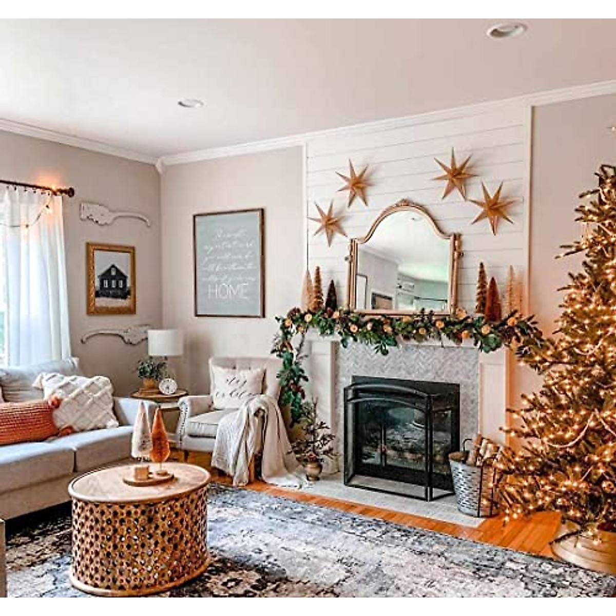 Hartshone Bohemian Farmhouse Living Room Bedroom Dining Room Area Rug - Boho Vintage Distressed - Persian Tribal Style Carpet - Dark Brown, Grey, Tan, Beige, Khaki, Charcoal, Light Black - 6'7" x 9'