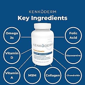 Kenkoderm Multivitamin for Psoriasis, Skin Care & Immune Support Supplement, 120 Capsules with Omega 3, Vitamin D, Glucosamine Chondroitin, Collagen, Vitamin A, Folic Acid & MSM, 60 Day Supply