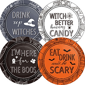 Halloween Party Paper Plates Supplies 7" Disposable Witch Party Dessert Plates Tableware Set Decorations for Birthday Funny Halloween Spooky Party Get-Together