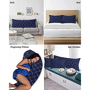 Edwiinsa Navy Blue Pillow Covers King Size 20x40 Bed Pillow, White Wave Pattern Modern Abstract Art Aesthetics Plush Soft Comfort for Hair/Skin Cooling Pillowcases with Envelop Closure