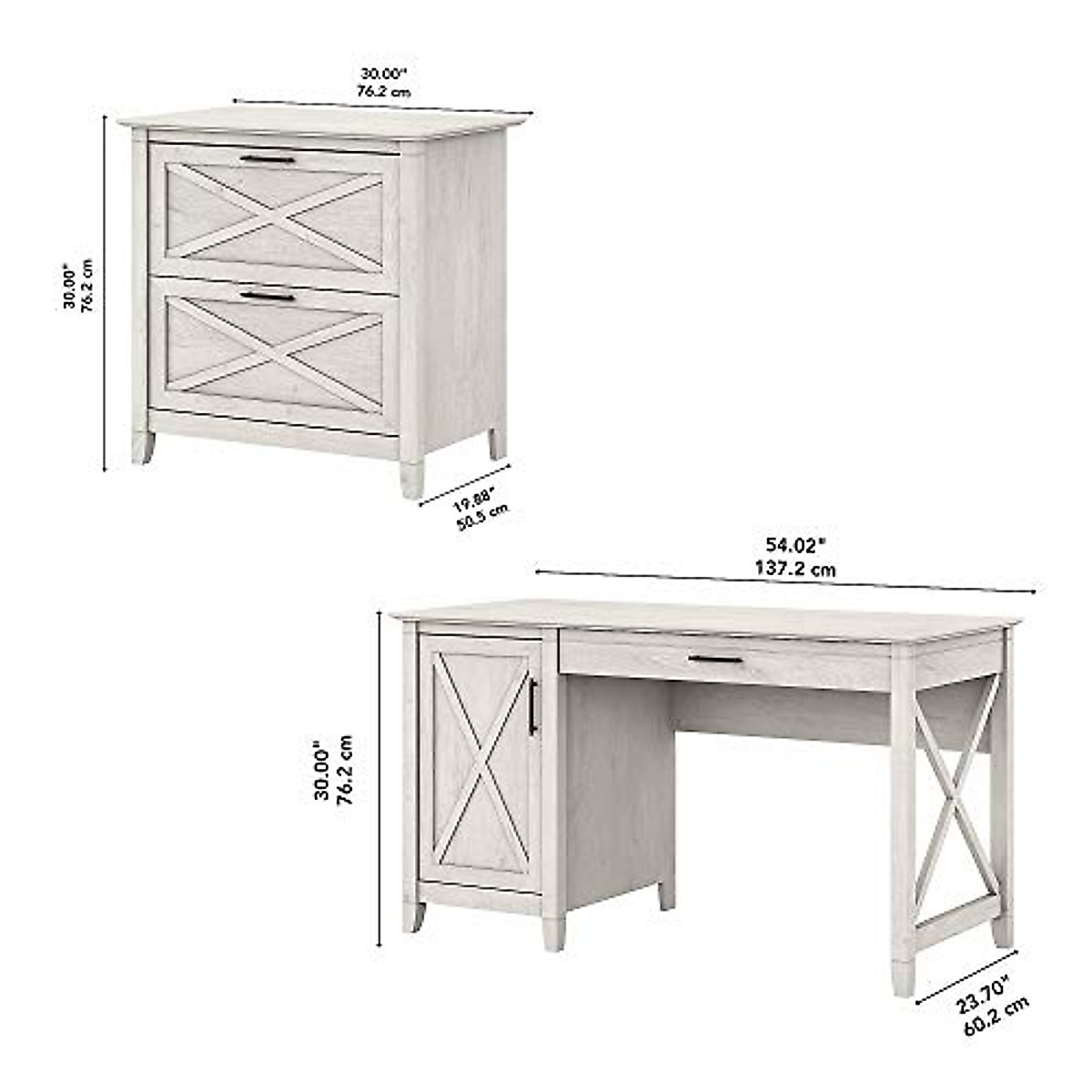Bush Furniture Key West 54W Computer Desk with Storage and 2 Drawer Lateral File Cabinet in Linen White Oak
