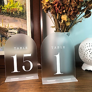 1-15 Wedding Table Numbers, Frosted Arch Wedding Table Numbers with Stands, 5x7Inch Acrylic Signs and Holders, Perfect for Wedding Table Centerpiece Decoration, Reception, Party, Anniversary, Event