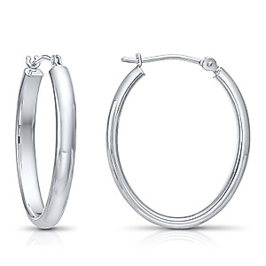 TILO JEWELRY 14k Gold Small Oval Polished Hoop Earrings (0.7 inch Diameter) (White-Gold)…