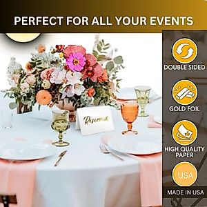 25 Pack Gold Reserved Table Cards for Wedding with Gold Foiled Letters- Seating Signs for Chairs Church Pews Double Sided Signs Tent Reservation Cards Celebration Accessories (Set of 25, White)