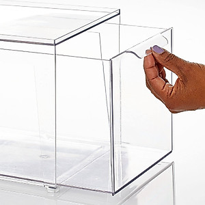 mDesign Plastic Stackable Bathroom Storage with Pull Out Bin Organizer Drawer for Cabinet, Vanity, Shelf, Cupboard, Cabinet, or Closet Organization - Lumiere Collection - Clear