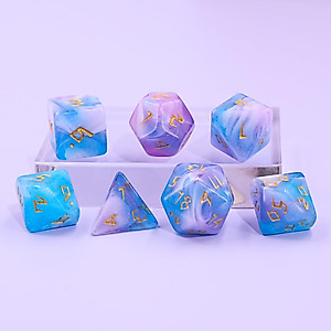 DND Dice Set Gold Yellow Dice Fit Dungeons and Dragons D&D RPG Role Playing Game MTG Pathfinder Polyhedral 7 Dice Set