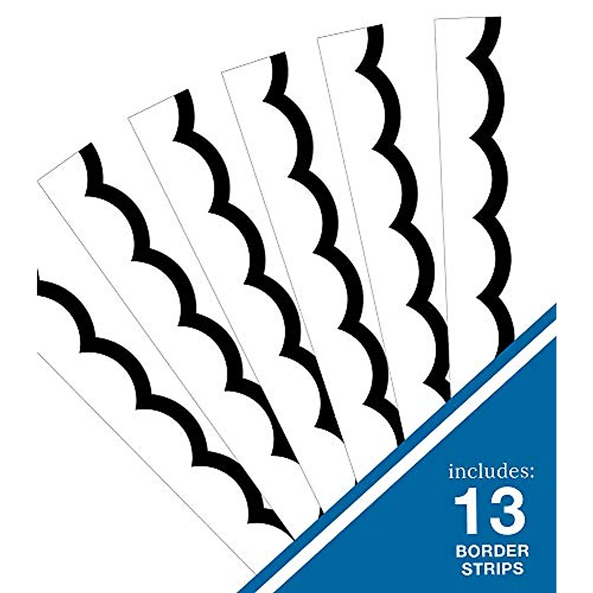 Schoolgirl Style Simply Stylish Black and White Scalloped Border―13 Wavy Line Border Strips for Bulletin Boards, Desks, Lockers, Homeschool or Classroom Decor (39 ft)