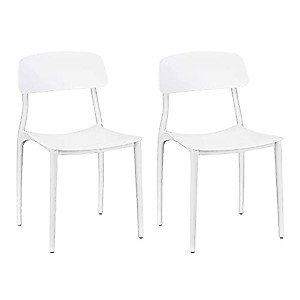 CangLong Slat Back PP Plastic Dining Chairs, Set of 2, White