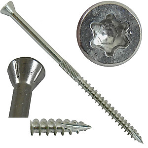 #9 x 4 Silver Star Stainless Steel Trim Head Screw Torx/Star Drive Head - Stainless Steel Trim Head Wood Screws - (1 Pound - 65 Approx. Screw Count)
