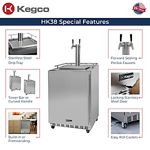 Kegco Kegerator 24" Wide Dual Tap Stainless Steel Commercial Beer Dispenser HK38SSC-L-2