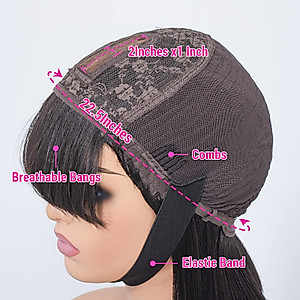 LUVME HAIR 10 Inch Short Black Straight Bang Wig with Minimalist 2x1 Lace Scalp For Women