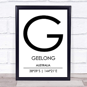 The Card Zoo Geelong Australia Coordinates World City Travel Quote Wall Art Print