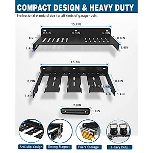 Power Tool Storage Rack, Amoowis Tool Organizer, Metal Shelf Utility Racks, Shelves for Garage Organization and Storage, Pegboard Drill Holder Wall Mount with Magnetic Strip for Screwdriver, Drill Bit