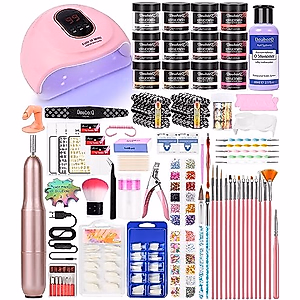 Acrylic Nail Art Kit-Nail Art Manicure Set Acrylic Powder Brush Glitter File French Tips U V Lamp Nail Art Decoration Tools Nail Drill kit for beginners with everything at home