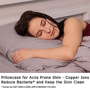 Pillowcase for Acne Prone Skin - Anti-Acne Copper Infused Bamboo Pillow Case 1pc, Hypoallergenic Vegan Silk Pillowcase Queen Size 20x30, Cooling Silky Satin Pillow Cases for Hair and Skin No Bacteria