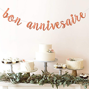 Rose Gold Bon Anniversaire Banner-Anniversaire Party Decorations Supllies-Birthday Party Sign Decors