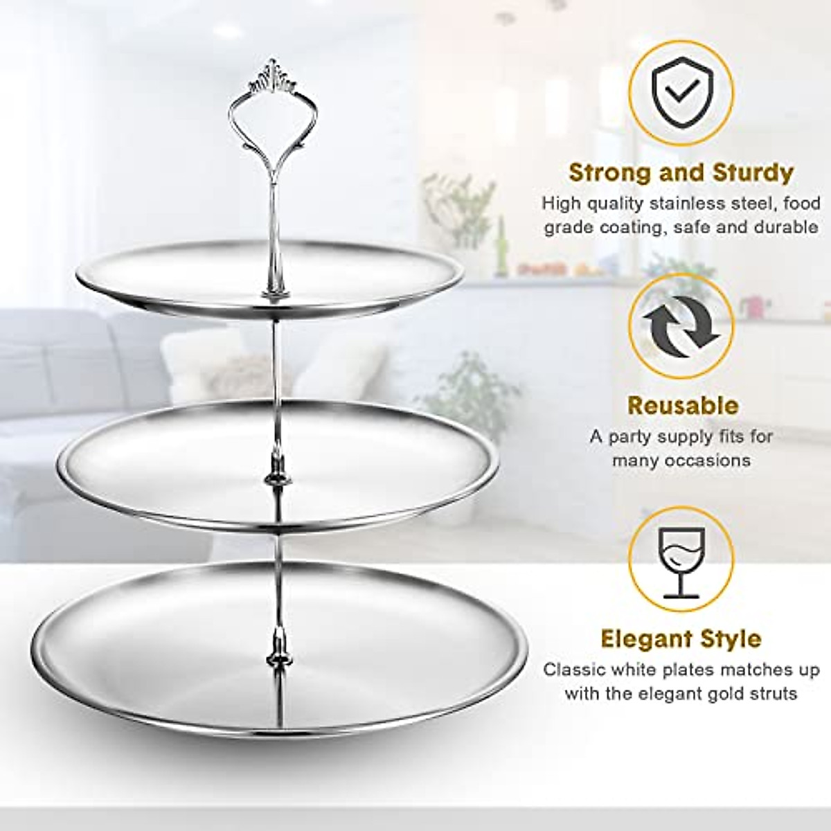 Set of 2 Cupcake Display Stands 3 Tier Serving Tray Platters Stainless Steel Cup Cake Tower for Birthday Party Wedding Cakes Dessert Cookie Candy (Silver)