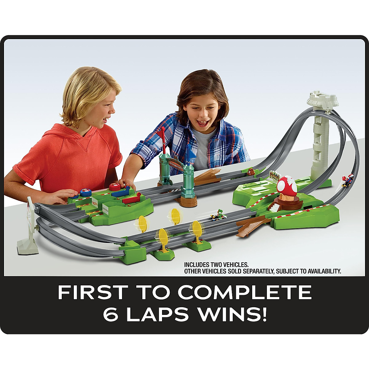 Hot Wheels Mario Kart Circuit Track Set & 2 Toy Vehicles, Racing Playset Includes Booster, Plus Mario & Yoshi Karts (Amazon Exclusive)