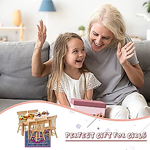 28Pcs Dollhouse Furniture Set, 1/12 Dollhouse Decoration 1Pc Wooden Dining Table and 4Pcs Chair, 1Pc Mini Carpet Turkey Rugs, 4 Sets Dinner Plate for Kids Gift