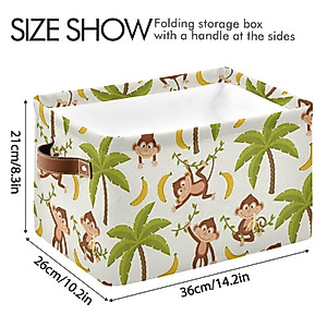Monkey Palm Tree Storage Basket Bins Foldable Decorative Storage Box Laundry Hamper Baskte Storage for Bedroom Office Clothes Pet Nursery Living Room,2 pcs