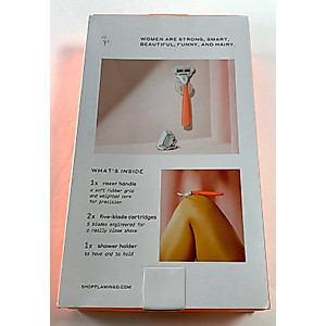 Flamingo 5-Blade German Razors for Women - 1 Razor Handle + 1 5 Blade Refills - Pomelo &.Silver