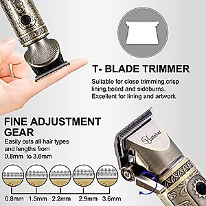Hatteker Professional Hair Clipper Beard Trimmer Kit for Men Cordless Hair Trimmer Shaver Barber Clipper T-Blade Trimmer Nose Trimmer Grooming Kit