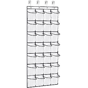 VOPTON 28Large Pockets Over The Door Shoe Organizer, Hanging Shoe Organizer for Closet, Premium Clear Shoe Rack for Door, Shoes Hanger Organizers Storage Holder for Back of Door and 4Metal Hook White